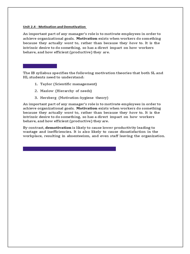 2.4 - Motivation and Demotivation - NOTES | PDF | Employee Benefits ...
