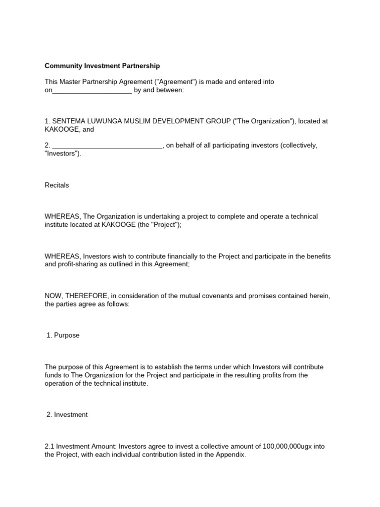 College Master Partnership Agreement | PDF | Investing | Expense