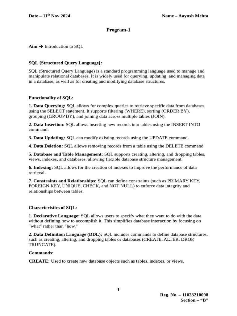 DBMS Lab Manual Program 1 To 10 | PDF | Sql | Relational Database