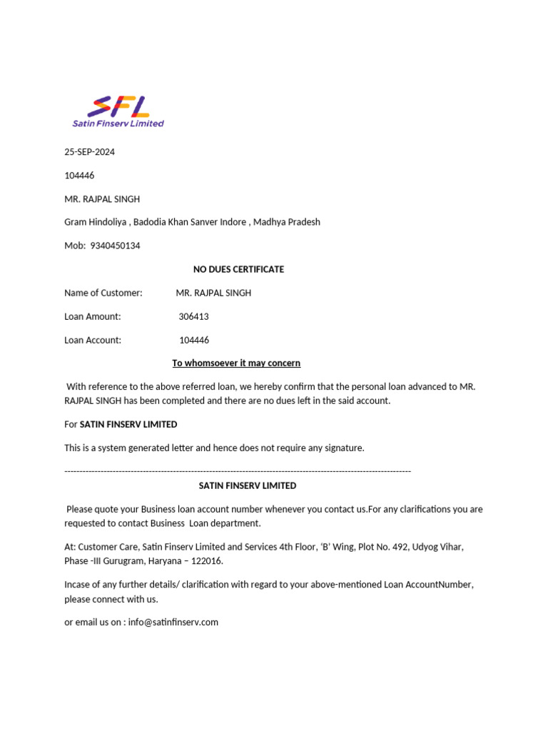 Satin Finserv Date Change | PDF