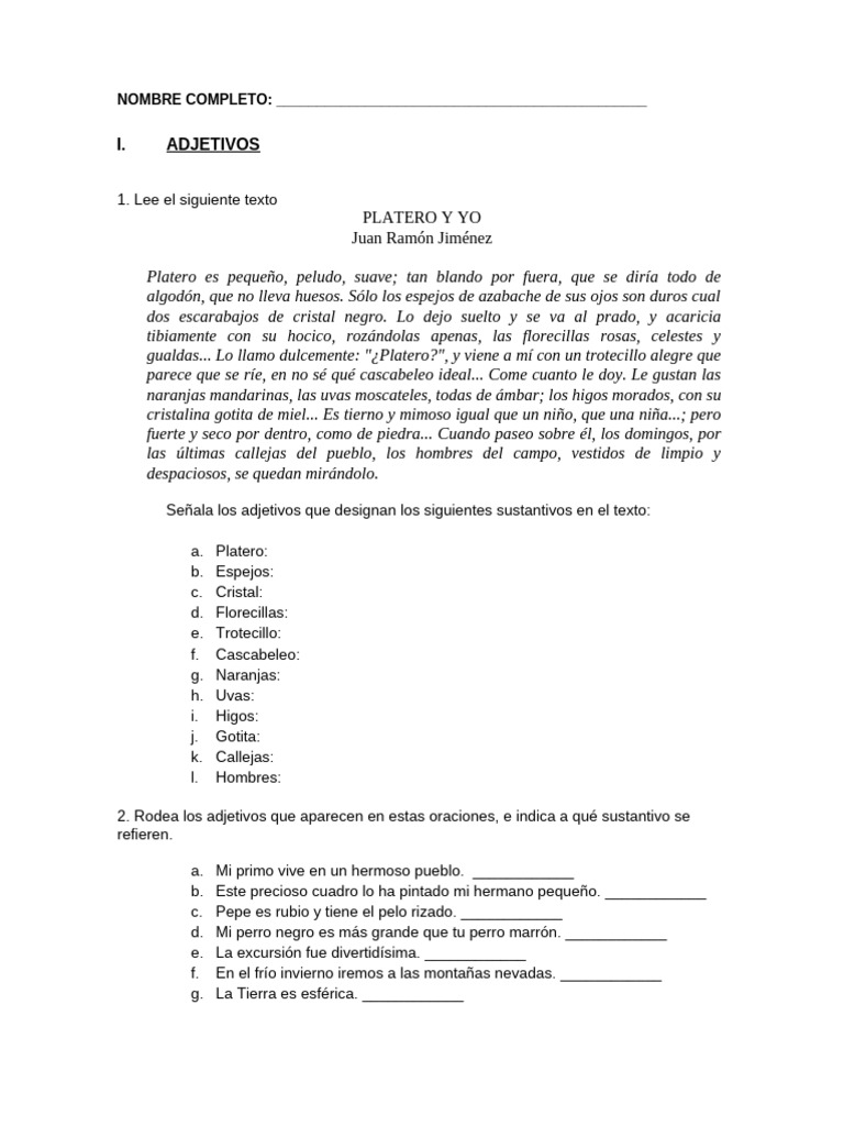 Ejercicios de Adjetivos, Verbos y Más | PDF | Verbo | Adverbio