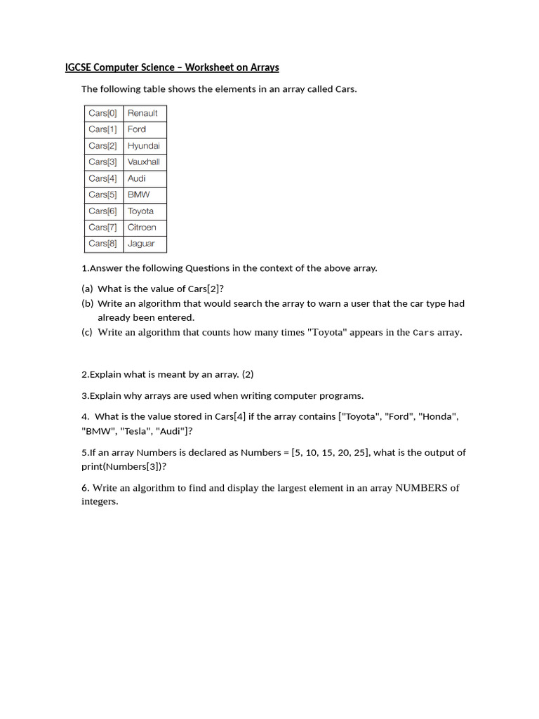 Worksheet-arrays (1) | PDF