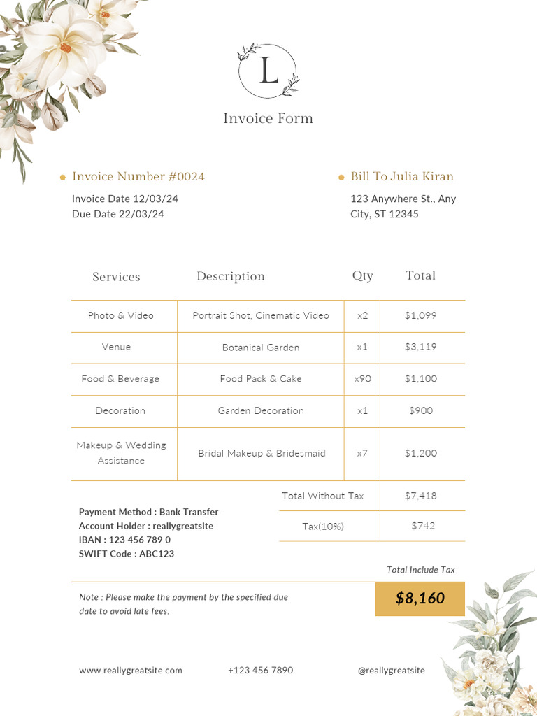 Wedding Services Invoice | PDF