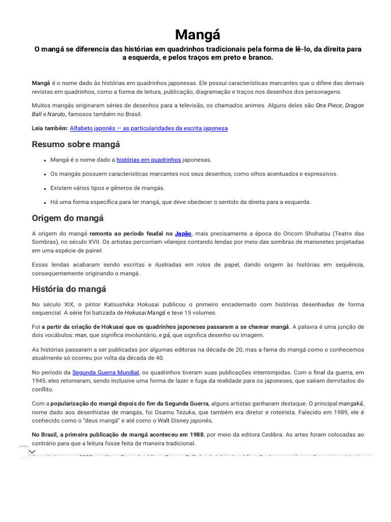 Mangá - o Que É, Origem, Tipos, Como Ler - Brasil Escola | PDF | Mangá ...