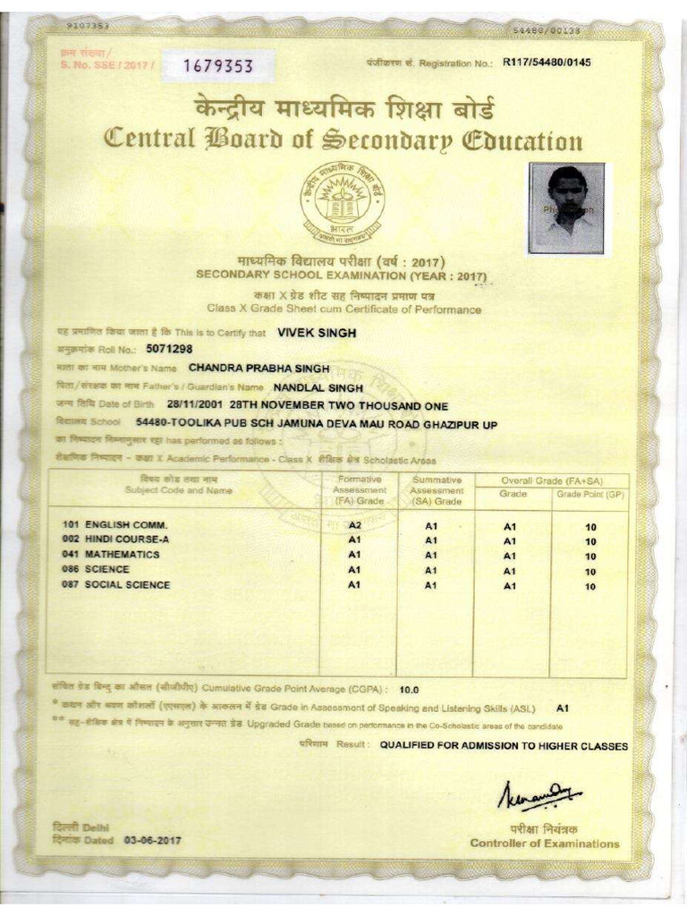 Class 10 Mark Sheet | PDF