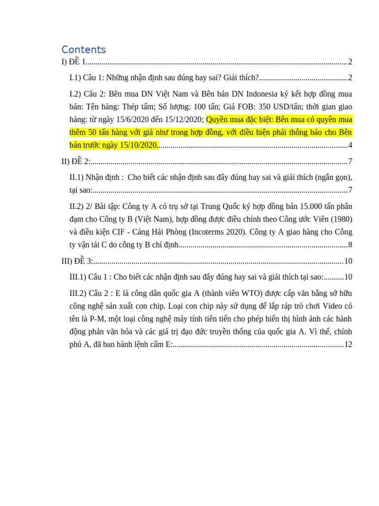 ÔN TẬP ĐỀ LUẬT TMQT | PDF