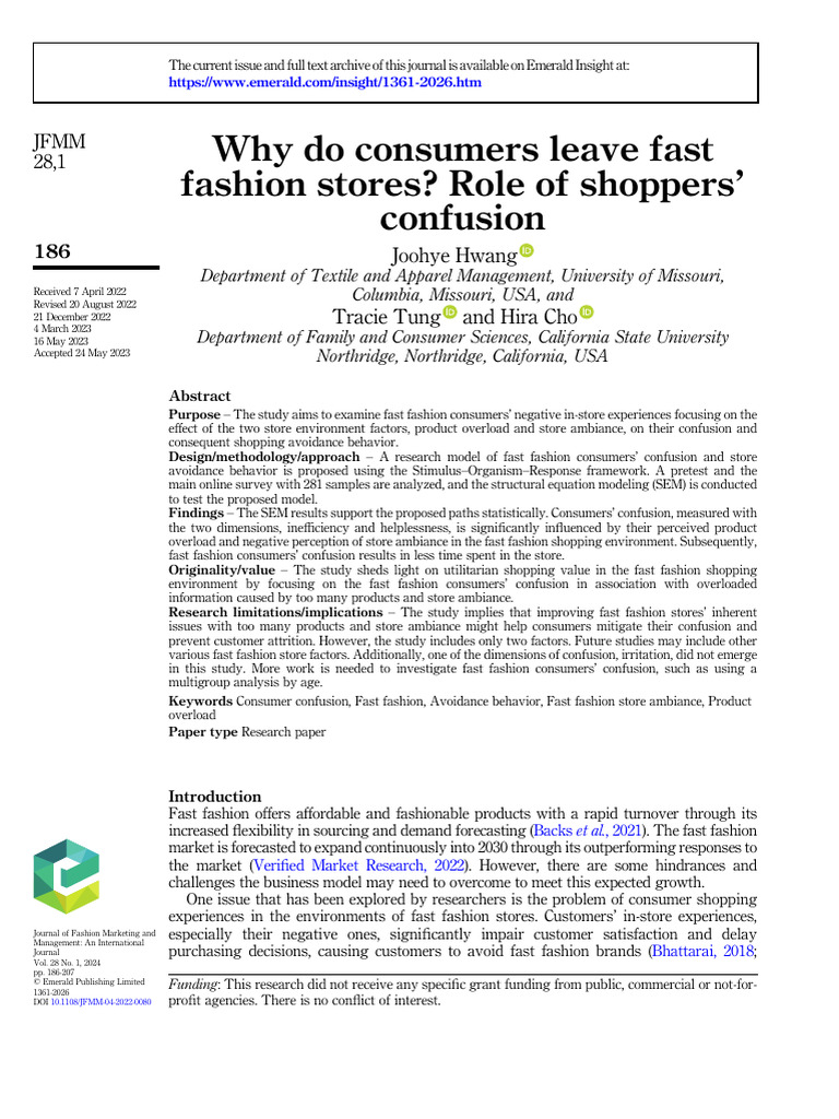 Why Do Consumers Leave Fast Fashion Stores Role of Shoppers' Confusion ...