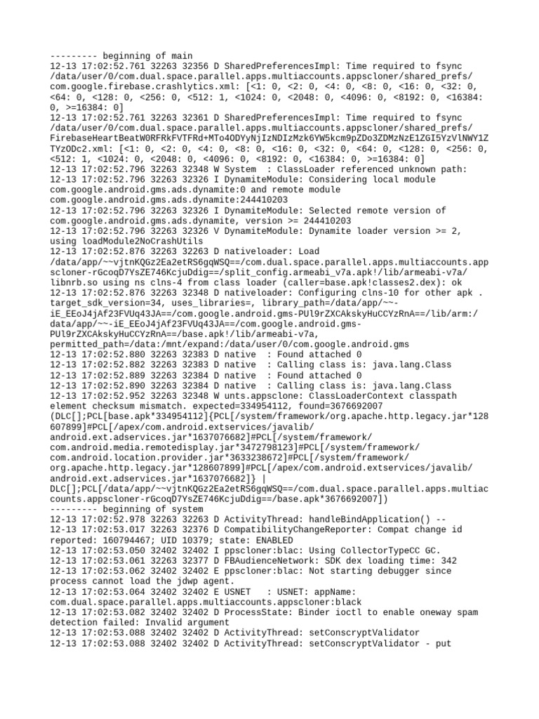 com.dual.space.parallel.apps.multiaccounts.appscloner_logcat | PDF | Software Engineering ...