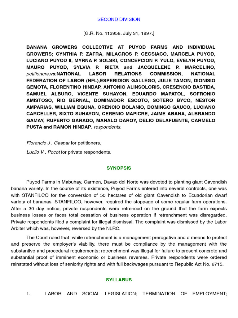 Illegal Dismissal Case: Puyod Farms | PDF | Employment | Burden Of ...