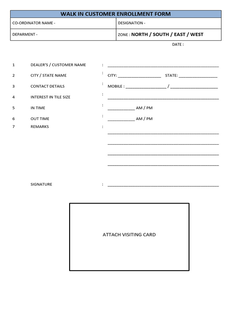 Walk in Customer Enrollment Form | PDF