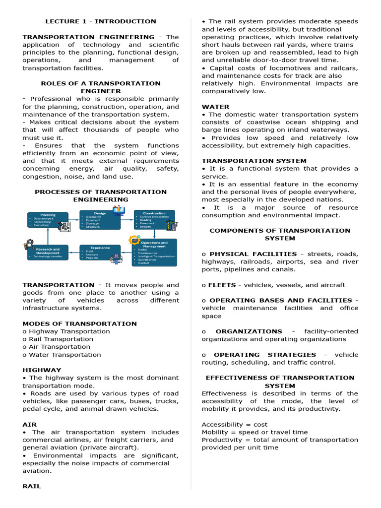 Transpo Eng - Midterm Reviewer | PDF | Transport | Traffic