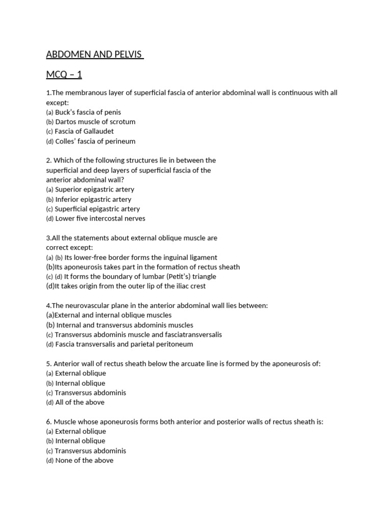 Abdomen and Pelvis - Mcqs | PDF | Abdomen