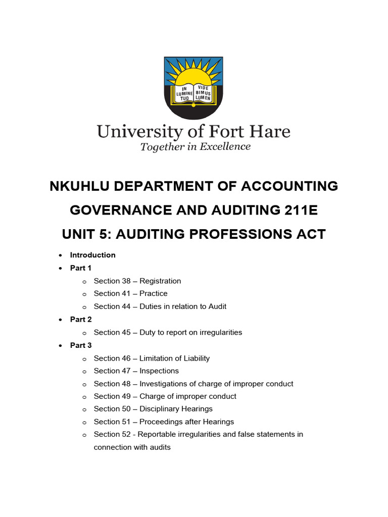 2023 - Unit 5 - Auditing Professions Act | PDF | Audit | Business