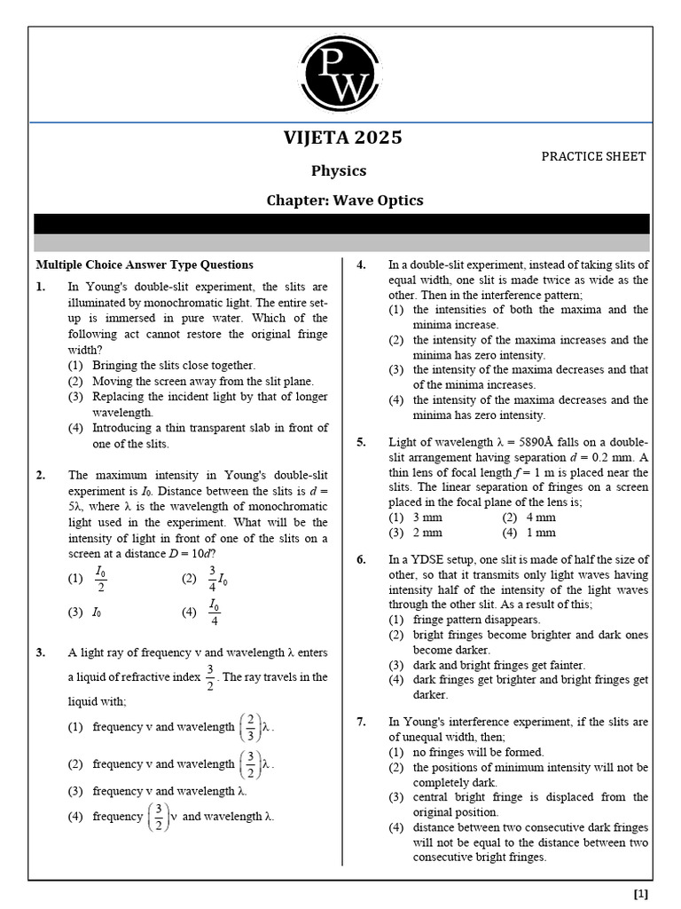 679b21a5be5269d2ccb6310a - ## - Wave Optics: Practice Sheet - Vijeta ...