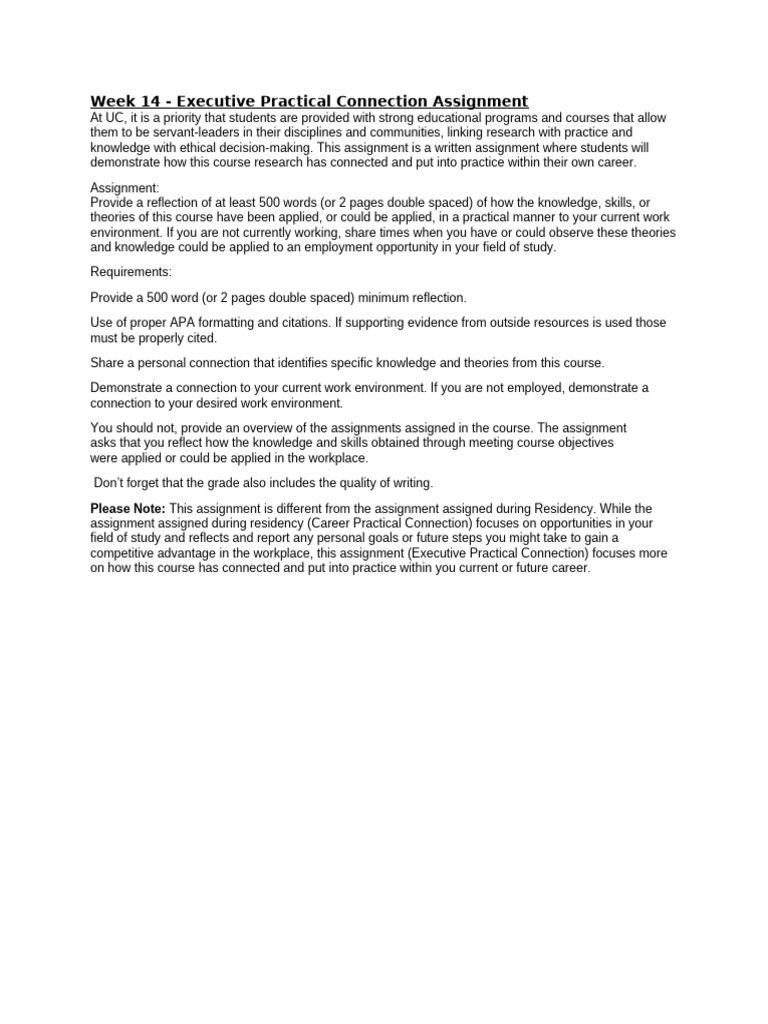 Executive Practical Connection Assignment | PDF