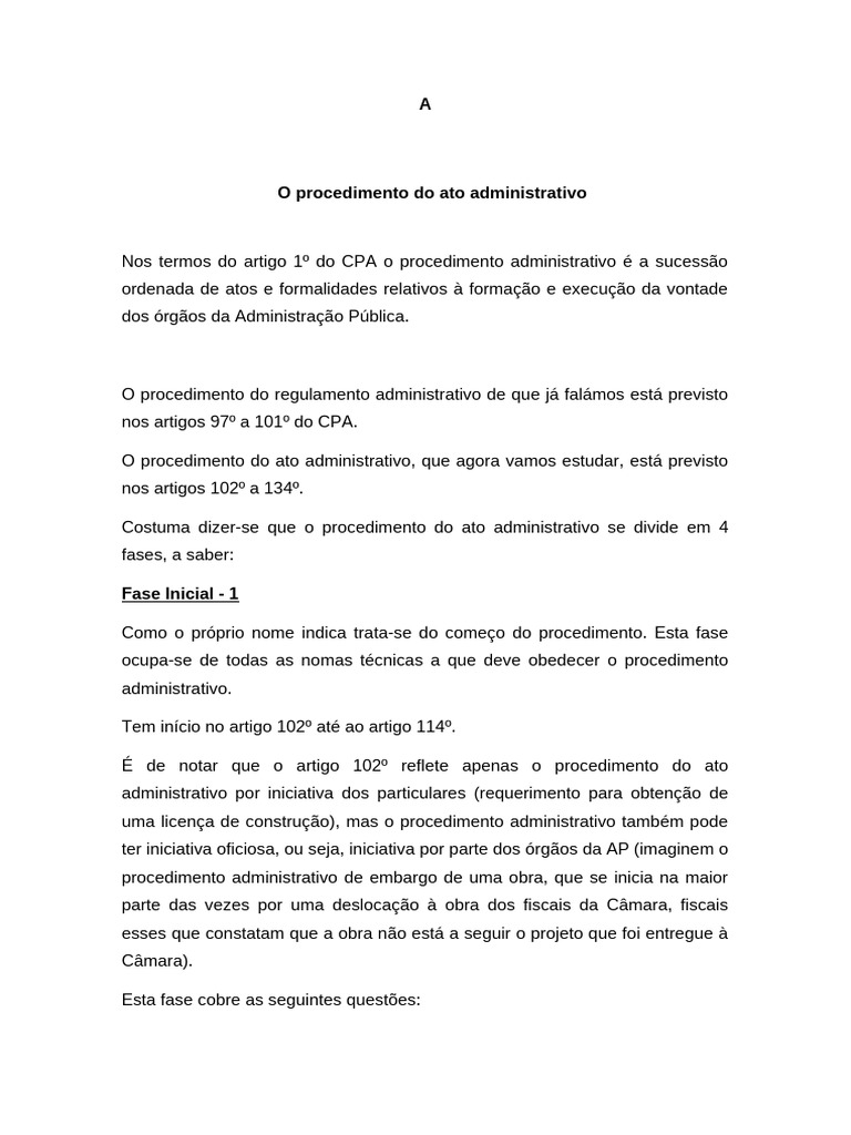 Fases do Procedimento do Ato Administrativo | PDF