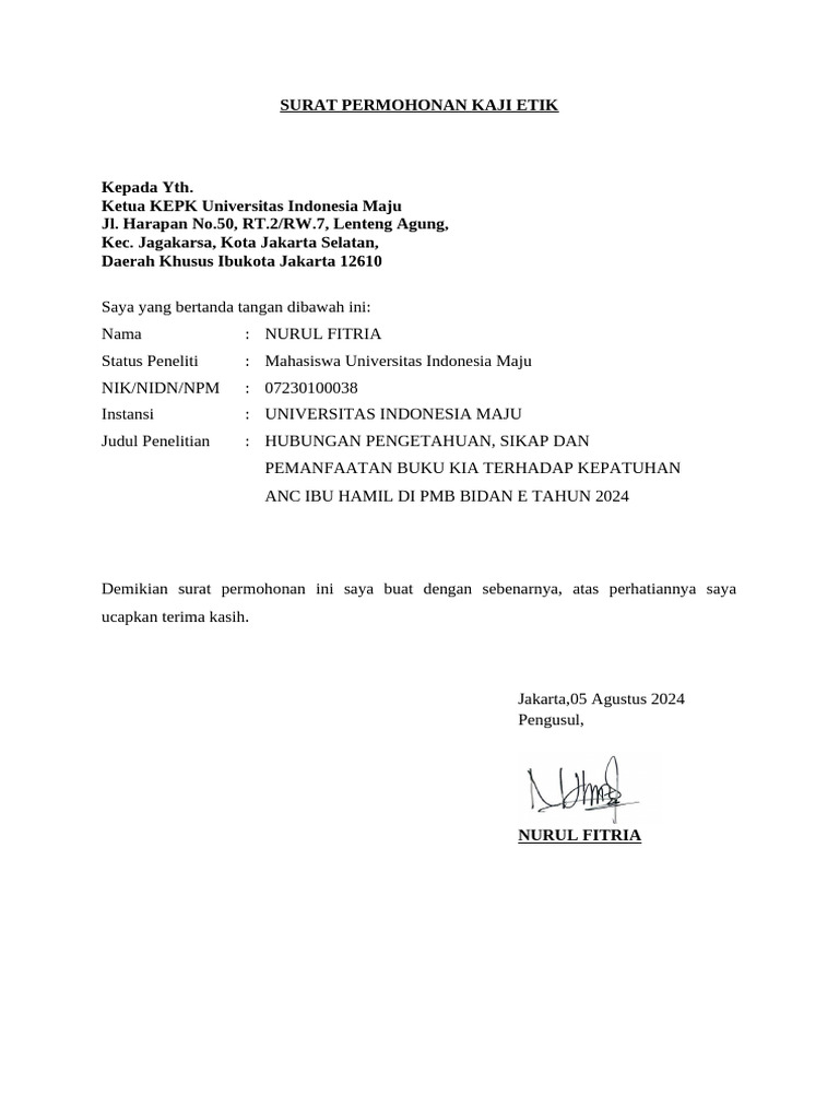 Surat Pengantar Pengajuan Protokol Penelitian | PDF