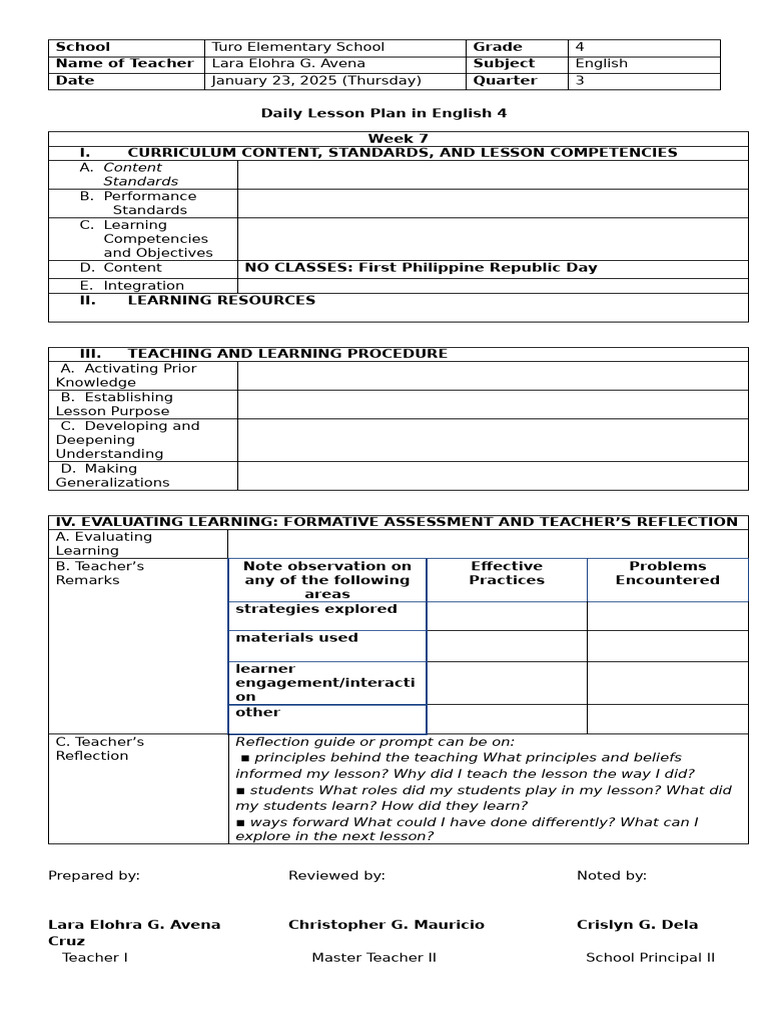 English 4 Daily Lesson Plan Week 7 | PDF