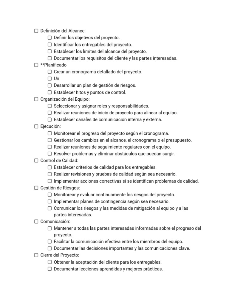 Checklist Gestion de Proyectos | PDF