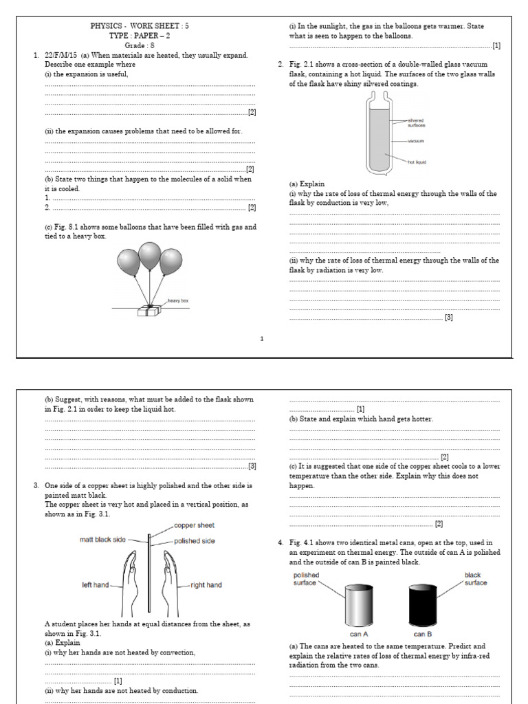 Grade 8 Physics Thermal Expansion Worksheet | PDF | Heat | Thermal ...