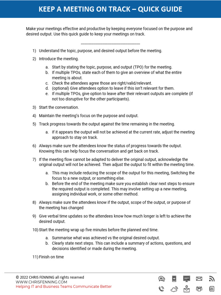 How To Keep A Meeting On Track Quick Guide | PDF | Conversation | Human ...