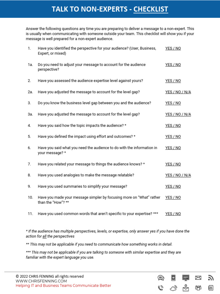 Talk To Non-Experts Checklist | PDF | Expert | Cognition