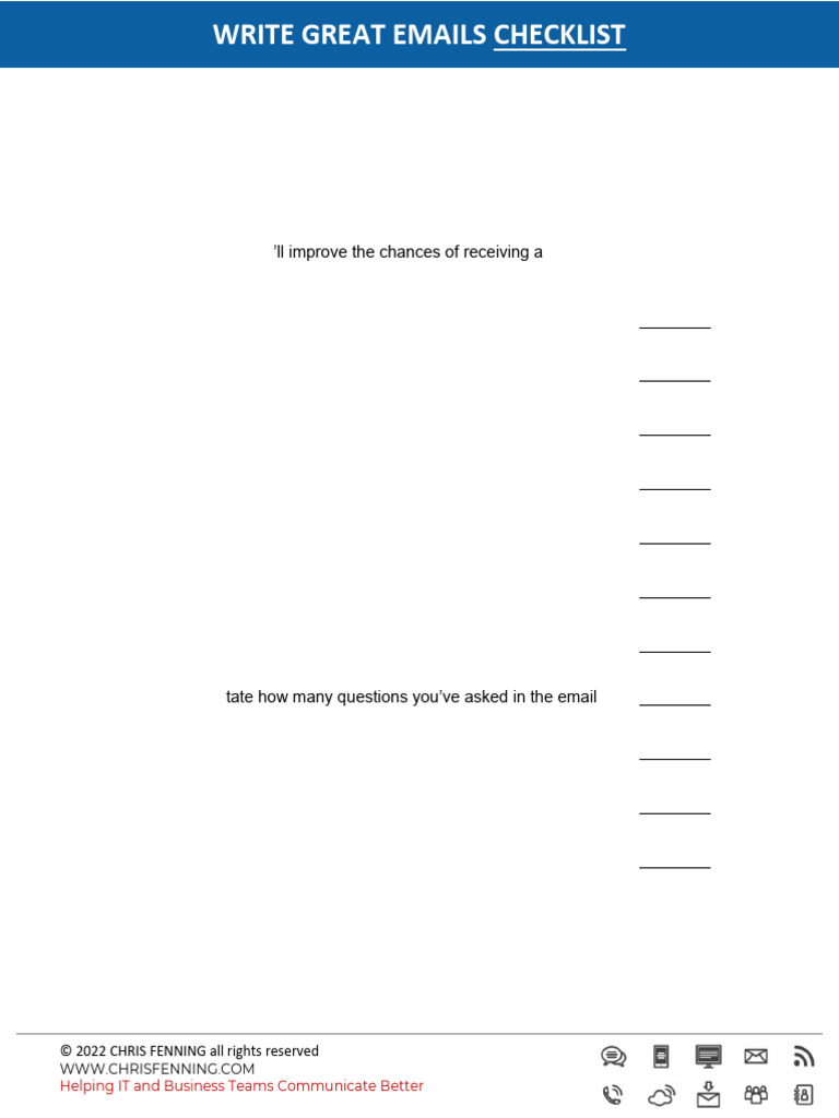 Write Great Emails Checklist - 36 Questions | PDF | Communication ...