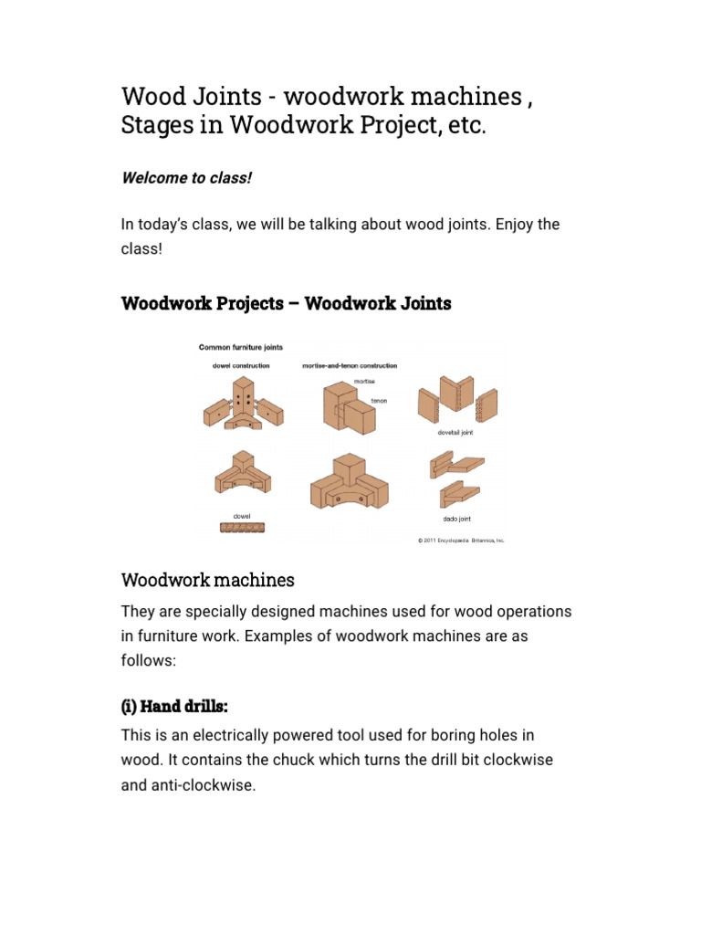 Wood Joints - woodwork machines , Stages in Woodwork Project, et-1 ...
