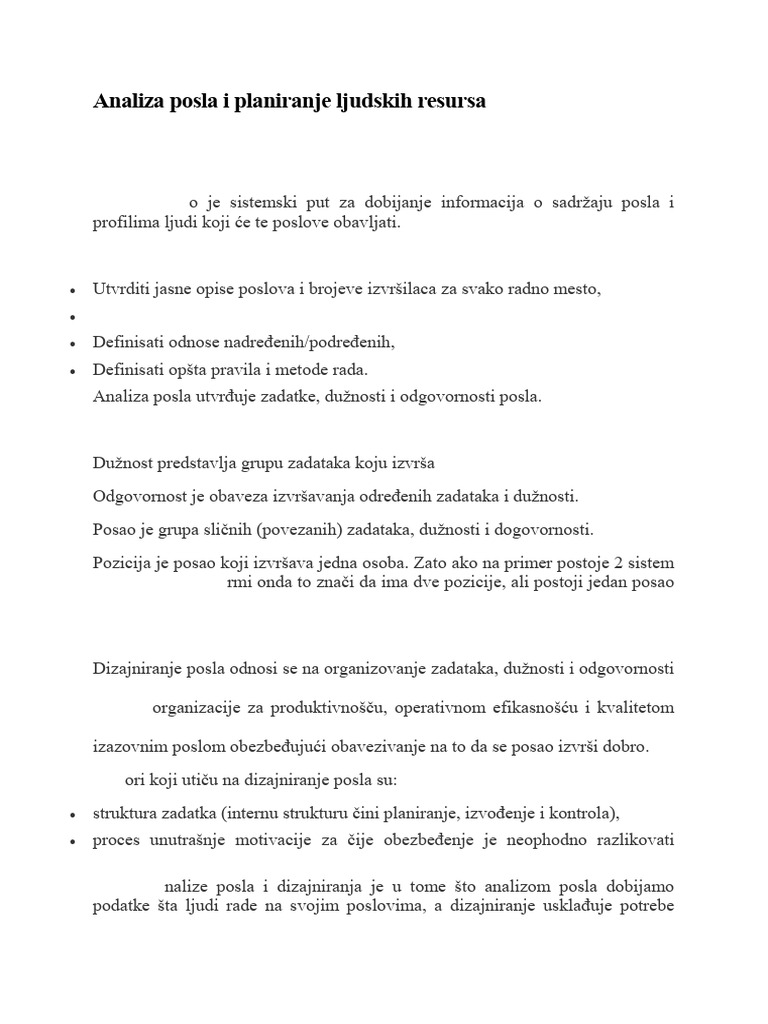 Analiza Posla I Planiranje Ljudskih Resursa | PDF