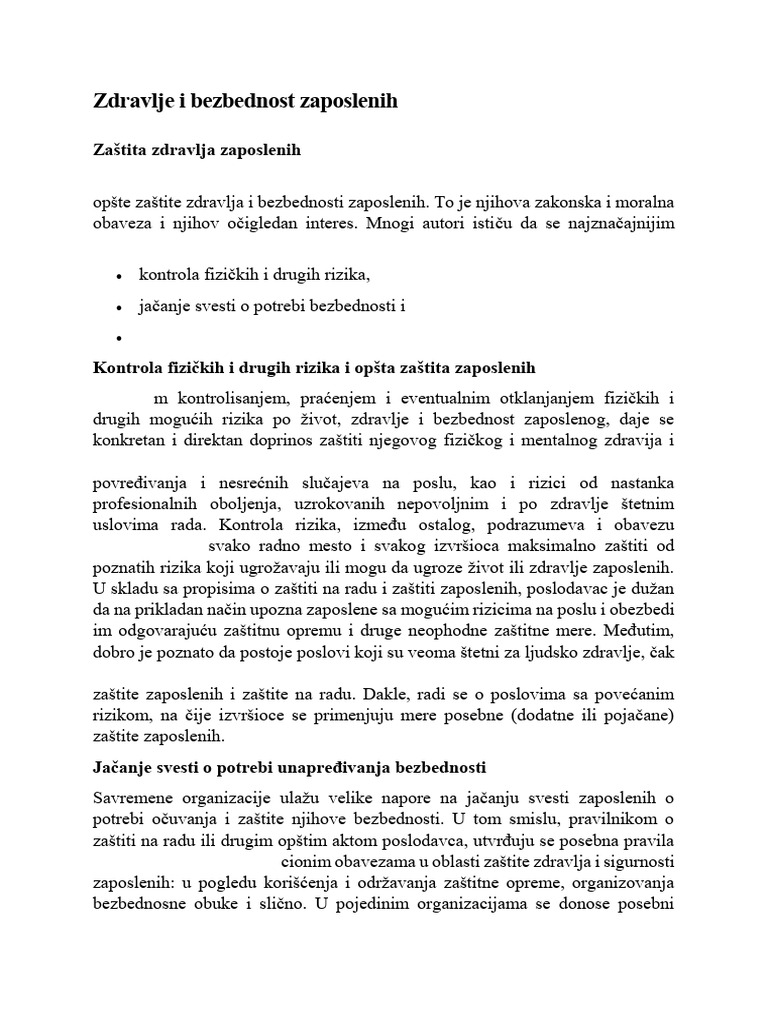 Zdravlje I Bezbednost Zaposlenih | PDF