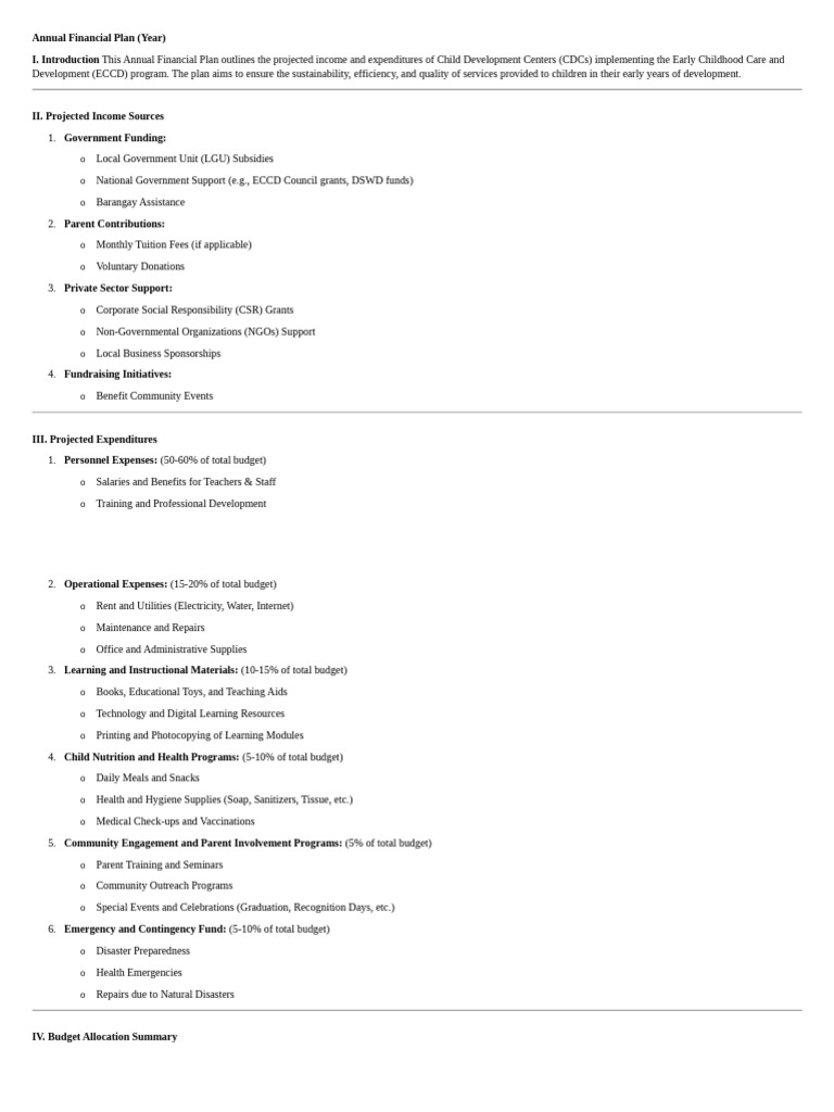 Annual Financial Plan Template | PDF | Budget | Fundraising