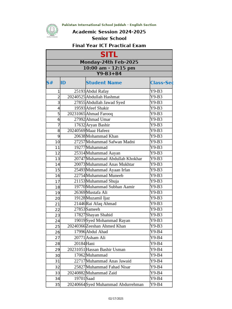 Y9 ICT Practical Exam Schedule | PDF