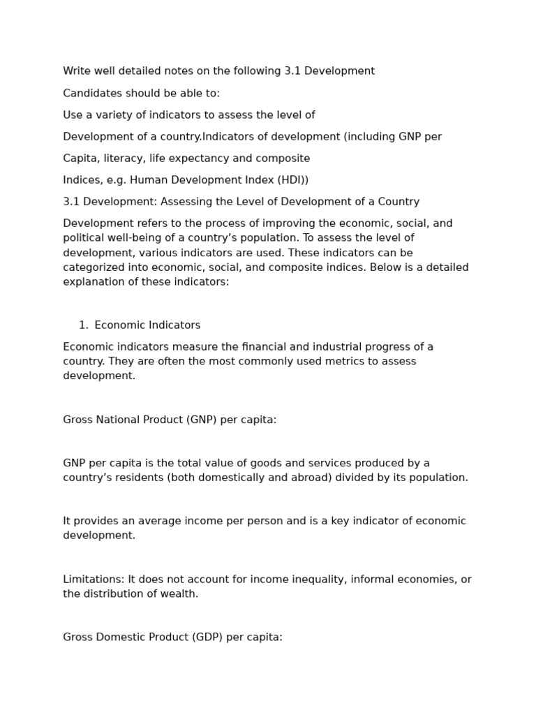 Development Indicators for IGCSE Geography | PDF | Cost Of Living ...