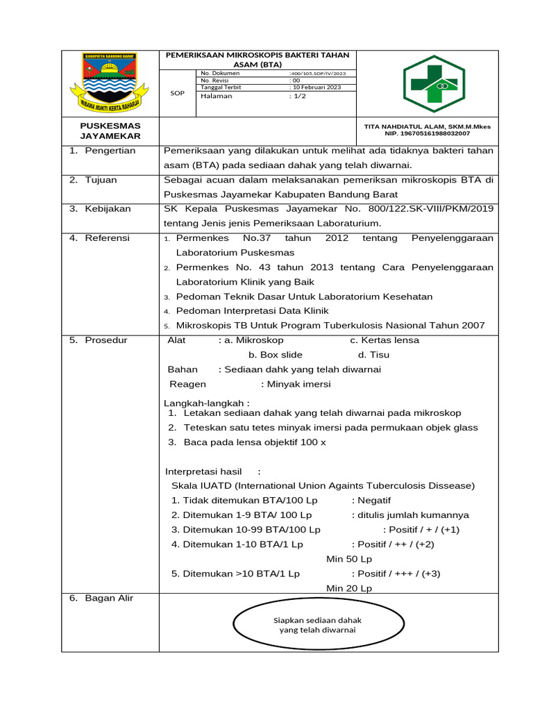 Prosedur Pemeriksaan BTA Mikroskopis | PDF