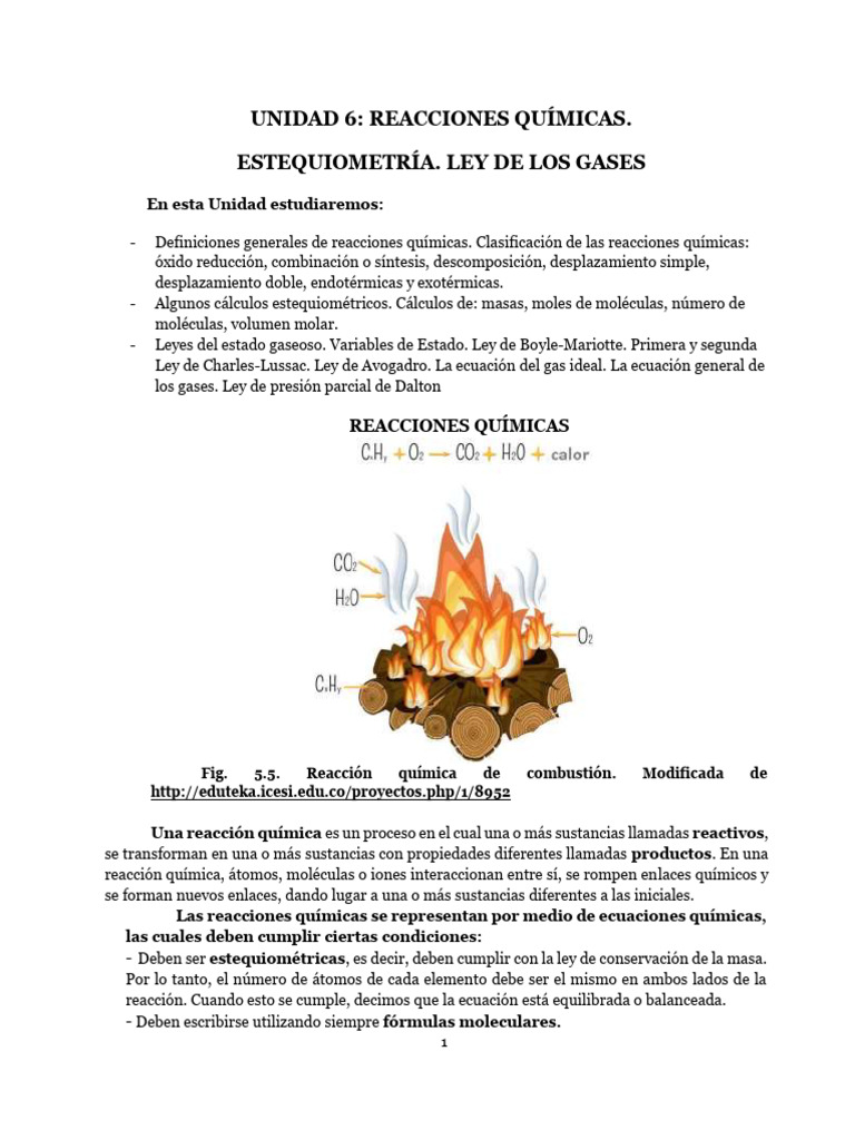 Unidad 6 RX Esteq Gases Cim 2023 | PDF | Redox | Gases