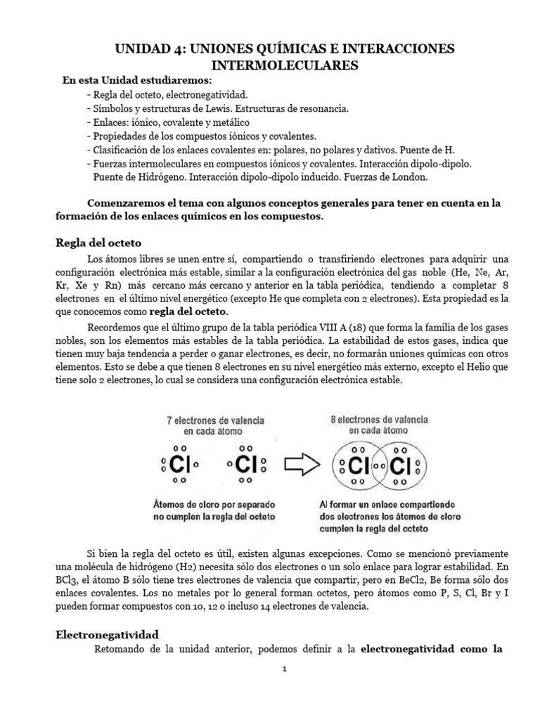 Unidad 4 Uniones Cim 2023 | PDF | Enlace químico | Enlace iónico