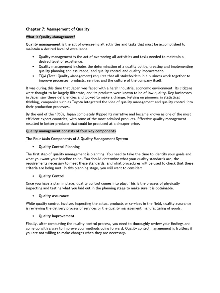 08 - OM - Chapter 7 - Management of Quality | PDF | Six Sigma | Quality ...