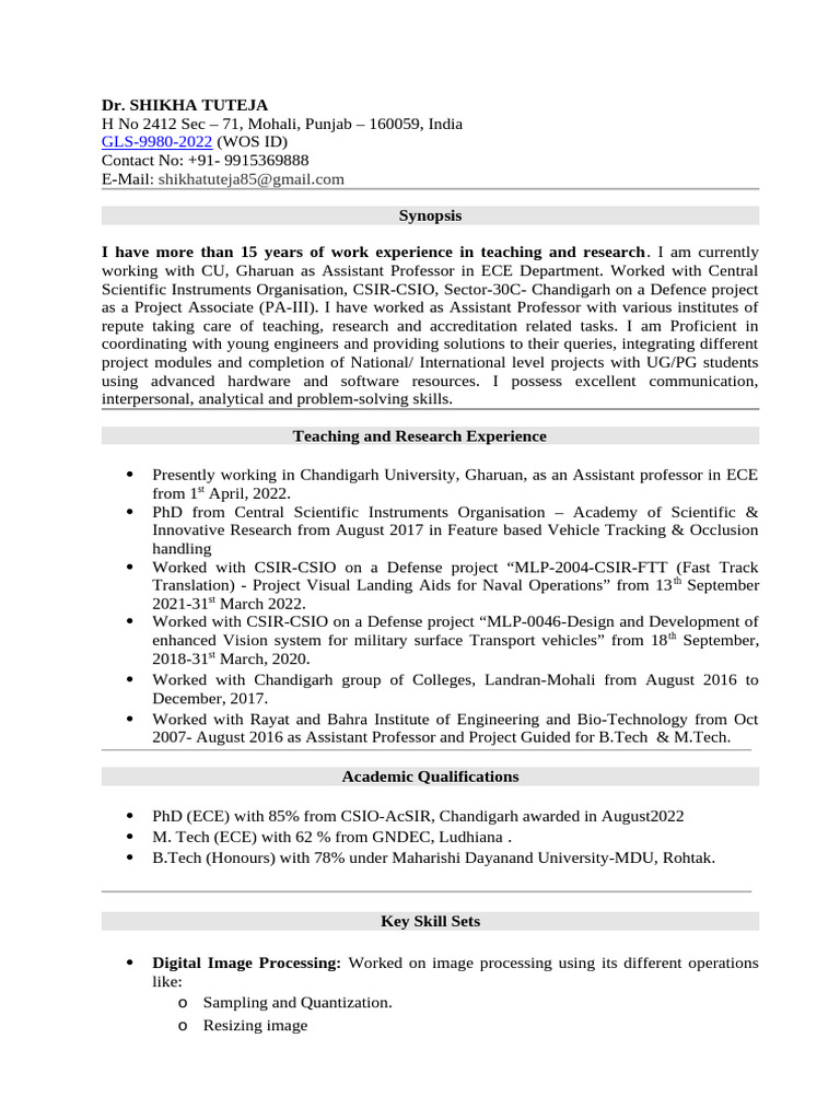 Resume Shikha Tuteja Updated | PDF | Door | Microcontroller