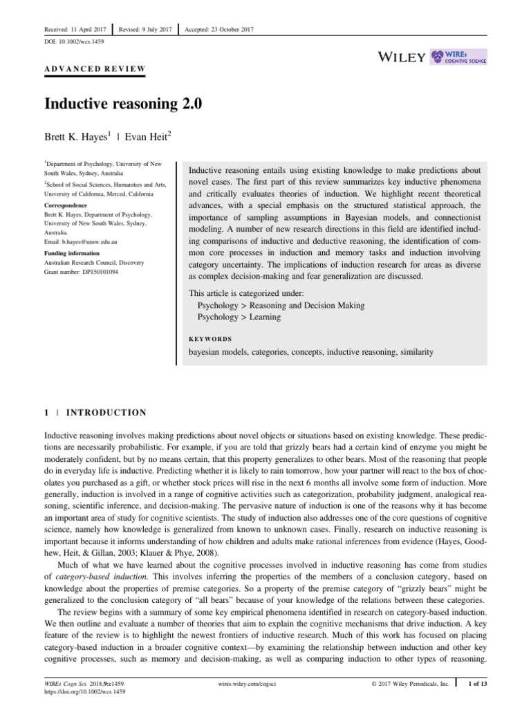 Hayes & Heit (2018) | PDF | Deductive Reasoning | Inductive Reasoning