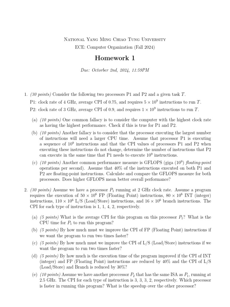 Co HW 1 | PDF | Central Processing Unit | Integer (Computer Science)