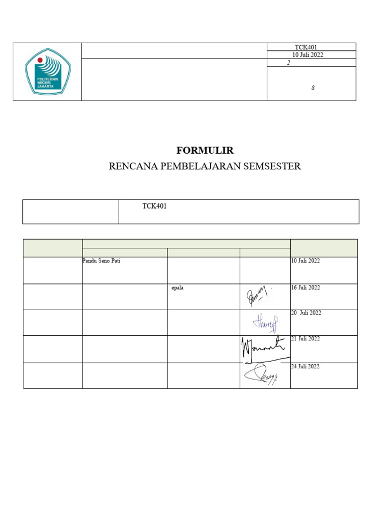 Rps Tck401 Pengendalian Kualitas Cetak | PDF