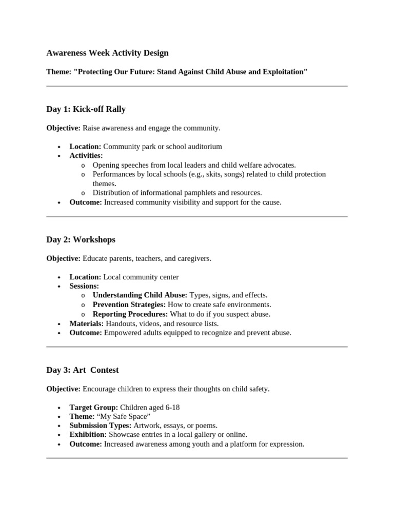 Child Abuse Awareness Week Activities | PDF | Child Protection | Child ...