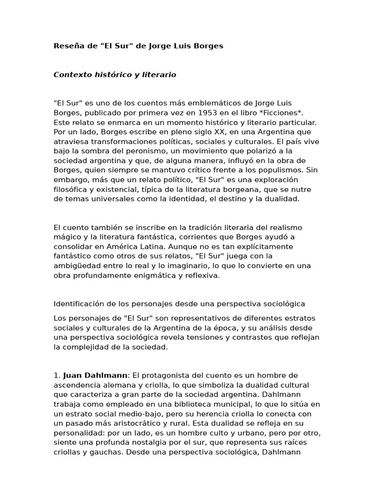 Análisis de "El Sur" de Borges | PDF | Sociología | Cuentos