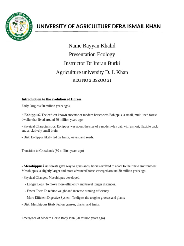 Evolution of Horses Assigmant by Rayyan Khalid-1 | PDF | Horses ...