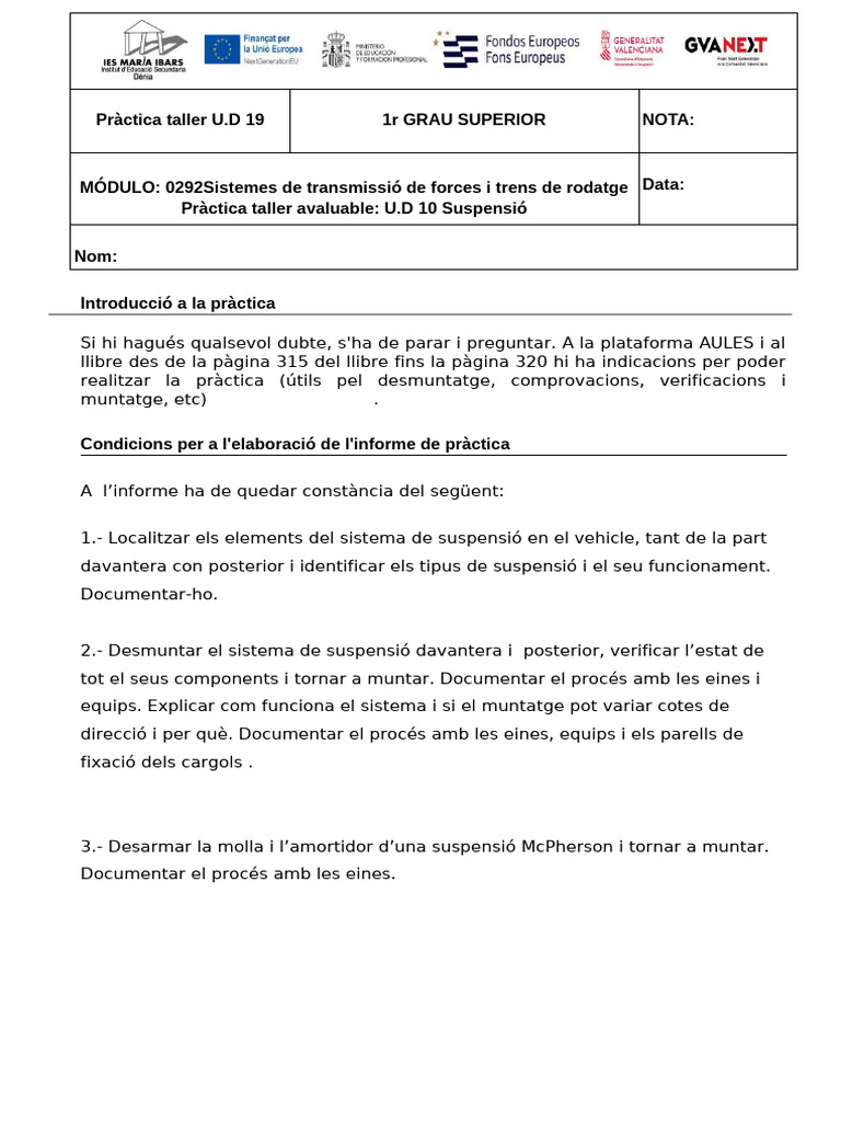 Pràctica Taller UD 10 Suspensió | PDF