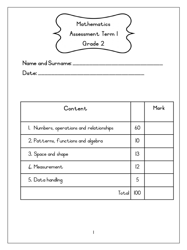 Grade 2 Maths Assessment Term 1 | PDF