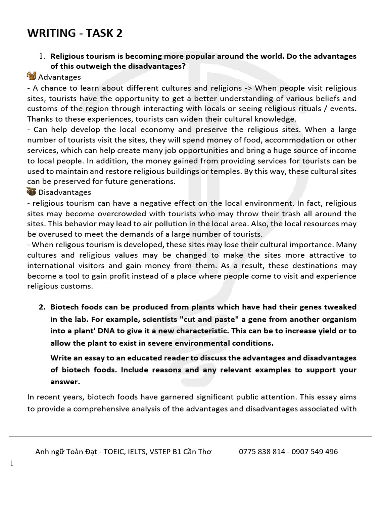 TOEIC Writing Task 2 Guide | PDF | Tourism | Biotechnology