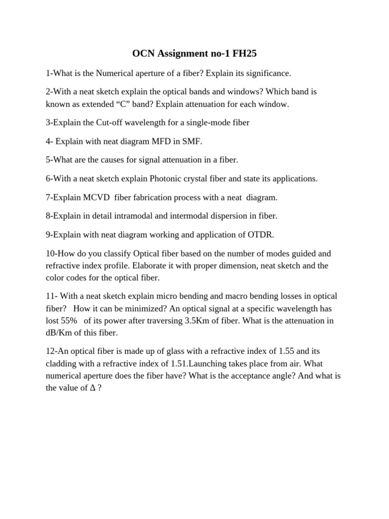 OCN Assignment Questions | PDF | Optical Fiber | Optics