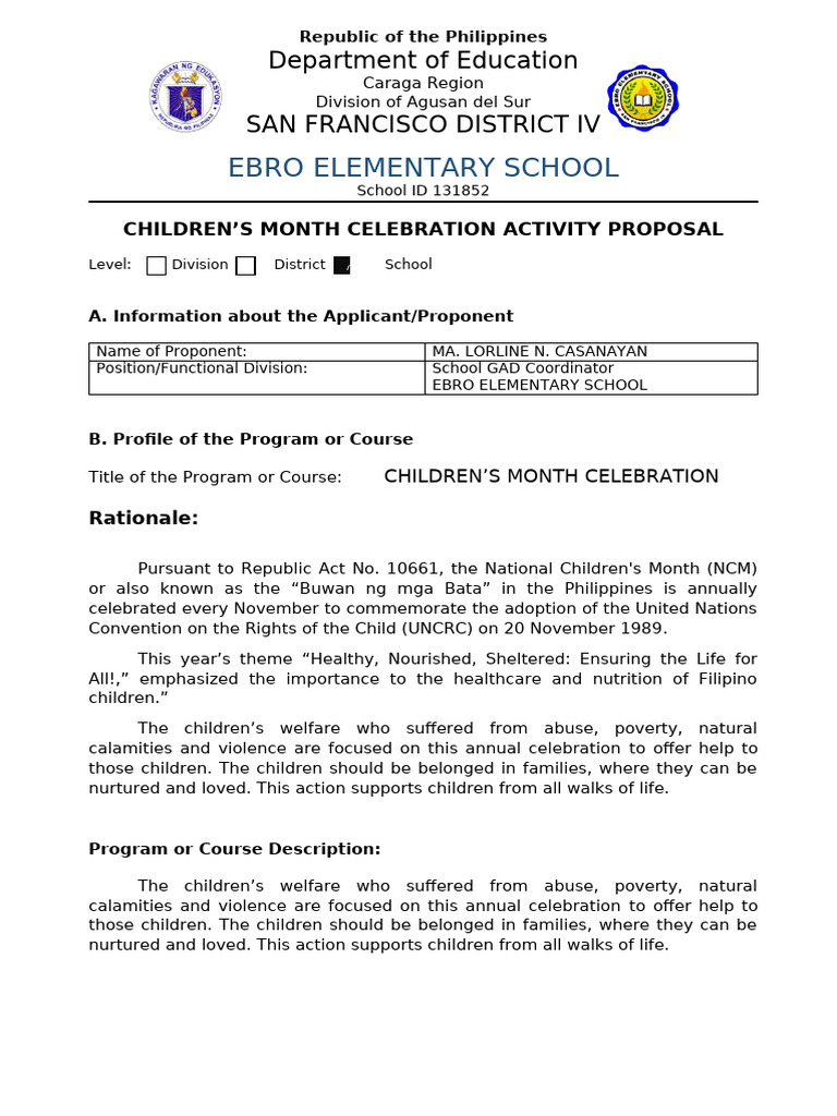 Childrens Month Activity Proposal | PDF