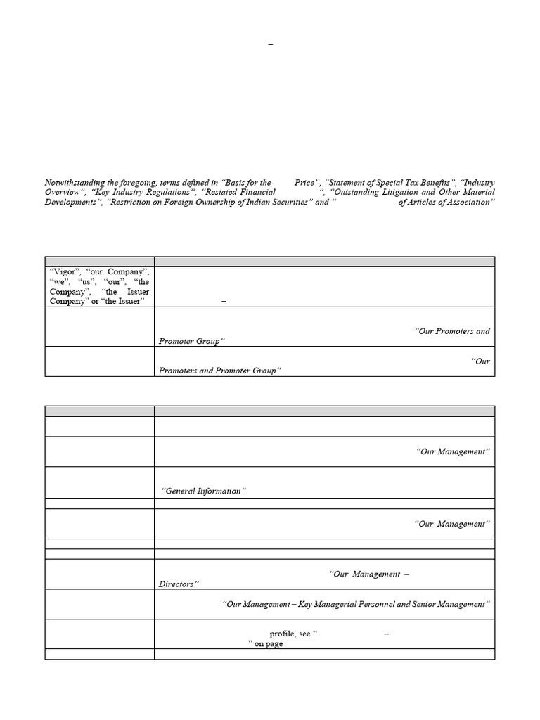 Vigor Plast India Limited Prospectus Definitions | PDF | Chief ...